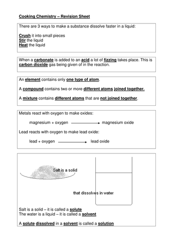 Cooking chemistry revision | Teaching Resources