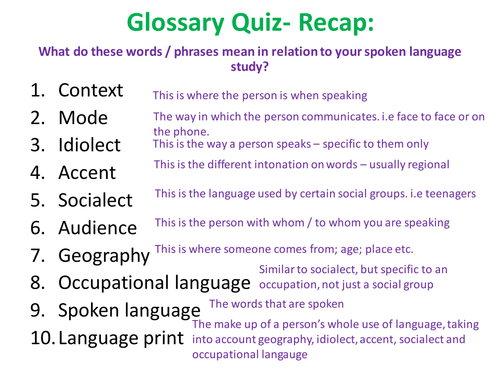 Spoken Language Glossary Quiz | Teaching Resources Spoken Language Glossary Quiz | Teaching Resources