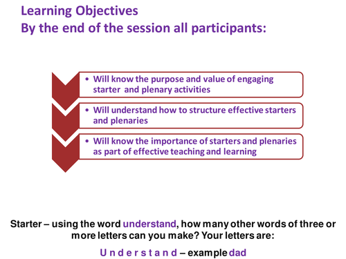 Starters and Plenaries Training | Teaching Resources