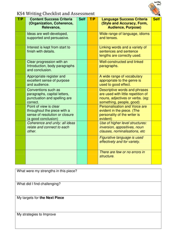Writing Assessment for Peer, Self and Teacher | Teaching Resources