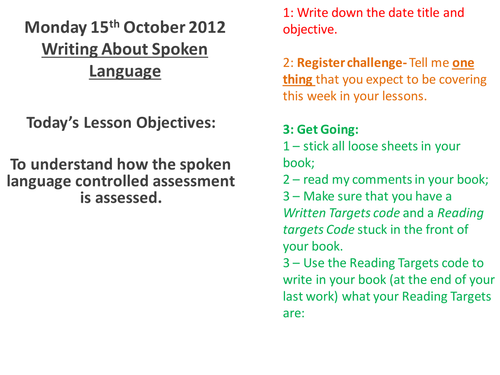 Spoken Language Study Lesson 9 writing analysis | Teaching Resources