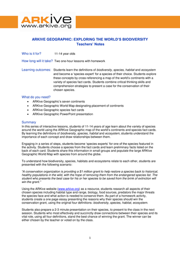 ARKive Geographic | Teaching Resources