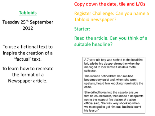Writing A Tabloid Article | Teaching Resources Writing A Tabloid Article | Teaching Resources