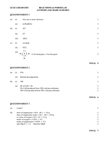 GCSE reactions questions and answers | Teaching Resources