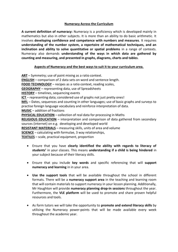 Numeracy Across The Curriculum Policy | Teaching Resources Numeracy Across The Curriculum Policy | Teaching Resources