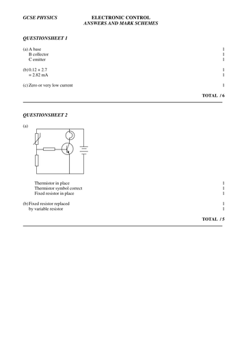 GCSE electronics questions and answers | Teaching Resources