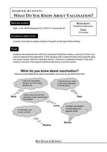 Vaccinations starter | Teaching Resources Vaccinations starter | Teaching Resources