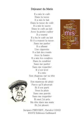 DEJEUNER DU MATIN - PREVERT | Teaching Resources