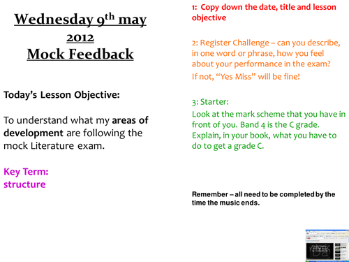 Feeding Back From Mock Lesson Literature Exam | Teaching Resources