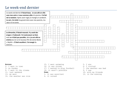 Crossword reading comp - past weekend | Teaching Resources