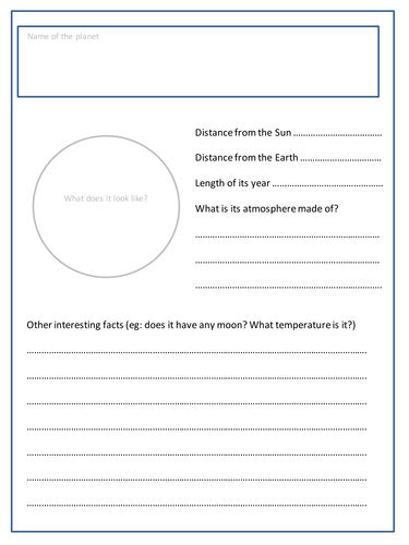 Solar System Printable Fact Sheets Solar System Printable Fact Sheets