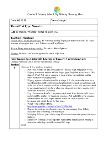 Big Writing plan for Year 1 children | Teaching Resources