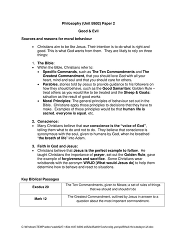 Good & Evil: Sources & Reasons for Moral Behaviour | Teaching Resources