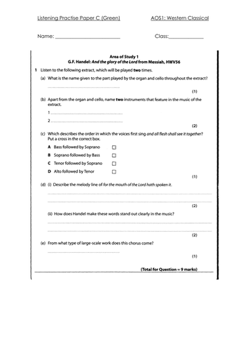 AOS1 Handel 'And the Glory of the Lord' | Teaching Resources