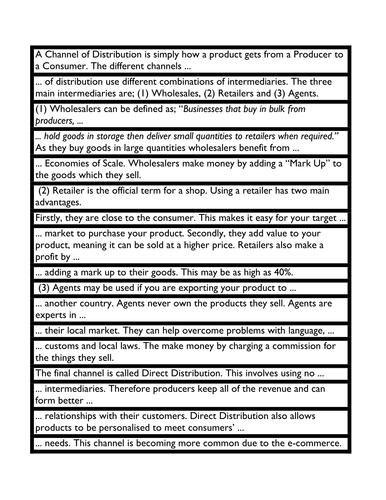 Mixed Sentences #1 of 3 - Channels of Distribution | Teaching Resources