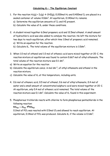 Calculating Equilibrium Constant Kc | Teaching Resources Calculating Equilibrium Constant Kc | Teaching Resources