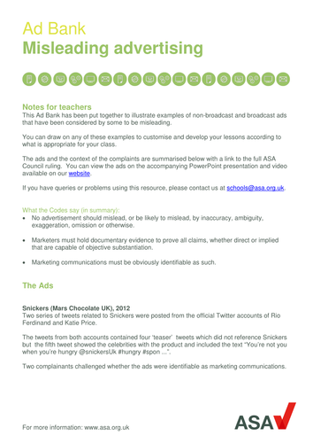 Misleading advertising: non-broadcast ads | Teaching Resources