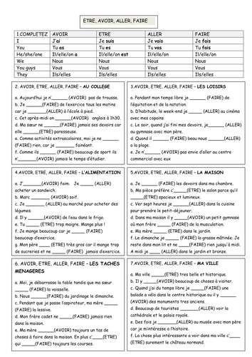 TEST on ETRE AVOIR ALLER FAIRE by murabustan - Teaching Resources - TES