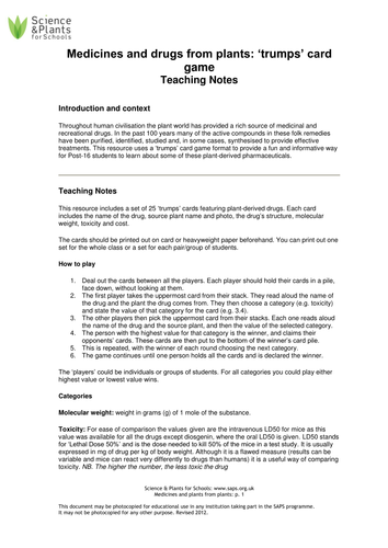 Medicines & drugs from plants: 'trumps' card game | Teaching Resources