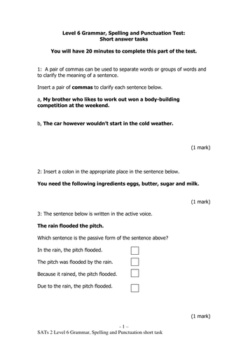 KS2 Level 6 Grammar, Spelling, Punctuation test | Teaching Resources
