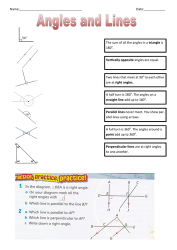 Angles and lines match up plus questions | Teaching Resources