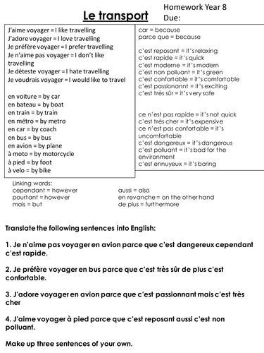 Transport: French vocab mat | Teaching Resources