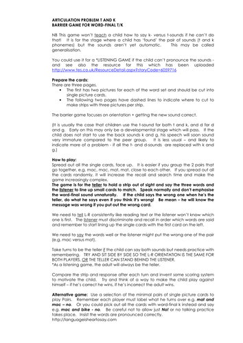 Articulation - practise word-final k and t | Teaching Resources