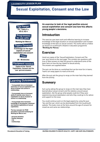 Sexual Exploitation, Consent and the Law Quiz | Teaching Resources