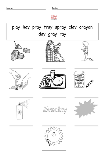 ay Labelling Worksheet (long a 'ay') by barang | Teaching Resources