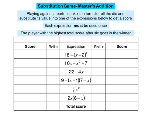 Substitution dice game | Teaching Resources