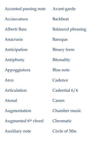 AS/A2 Edexcel Music glossary key terms | Teaching Resources