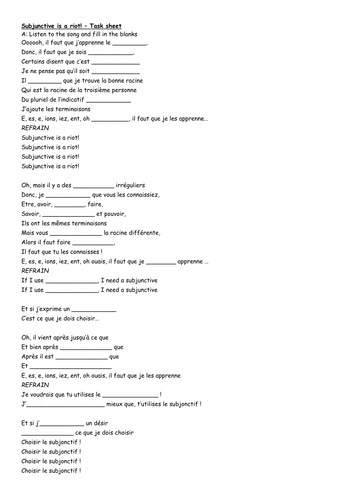 French gap fill activity; Subjunctive is a riot | Teaching Resources