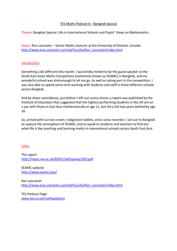 TES Maths Podcast - South East Asian Maths Comp | Teaching Resources TES Maths Podcast - South East Asian Maths Comp | Teaching Resources