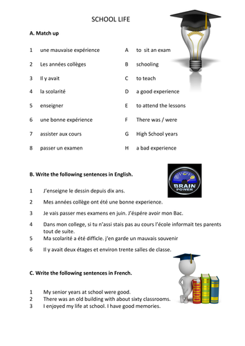 French Vocabulary - School Life | Teaching Resources