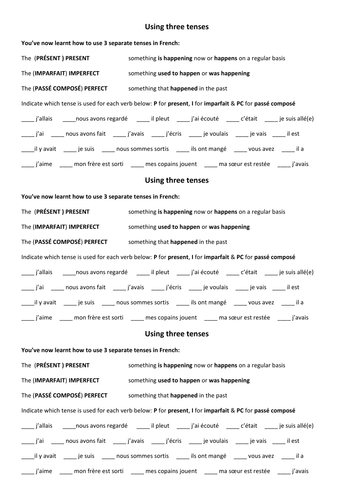 using three tenses in French | Teaching Resources