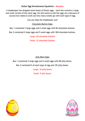 Easter Egg Simultaneous Equations | Teaching Resources