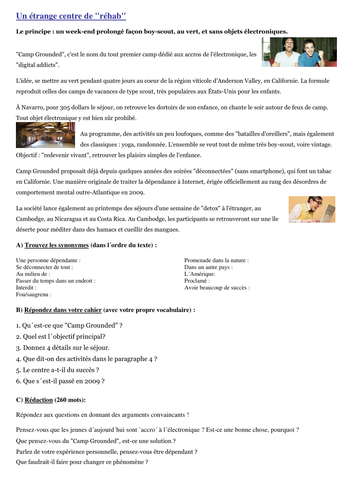 French Text and questions on Digital addicts. | Teaching Resources