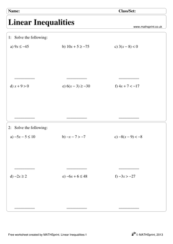Linear Inequalities practice questions + solutions | Teaching Resources Linear Inequalities practice questions + solutions | Teaching Resources