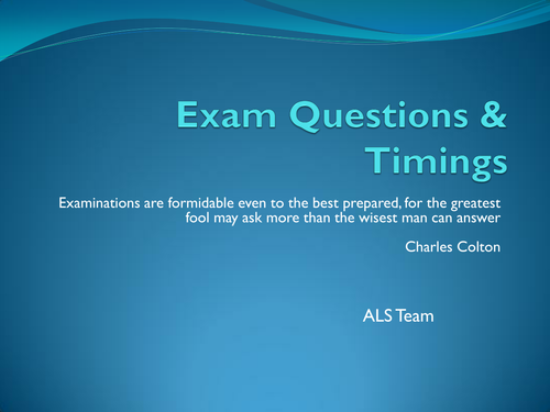 Exam Preparation 3: Exam Questions and Timing | Teaching Resources