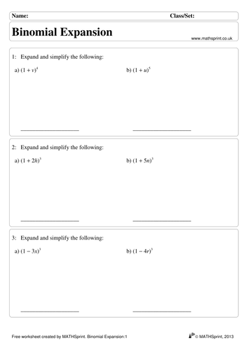 Binomials Practice Questions Solutions Teaching Resources