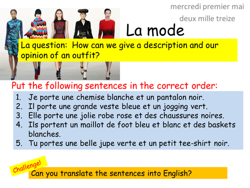 KS3 French Fashion detailed description of clothes | Teaching Resources
