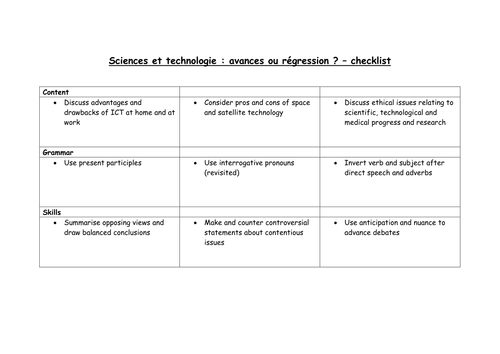 French - Science and Technology - revision | Teaching Resources