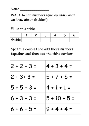 Using knowlege of doubles to add | Teaching Resources