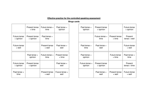 Tenses bingo game | Teaching Resources
