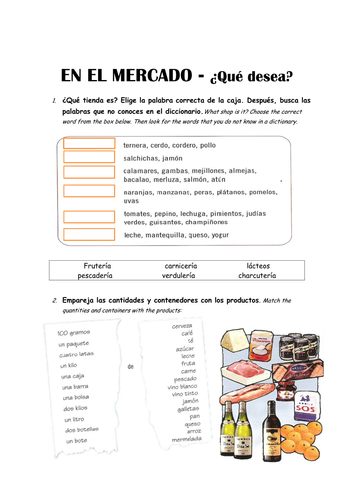 Shopping for food - en la tienda de comida | Teaching Resources