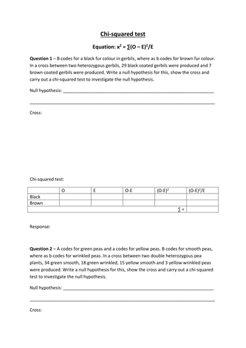 Chi squared test examples | Teaching Resources