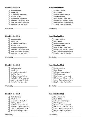 Homework hand-in checklist | Teaching Resources