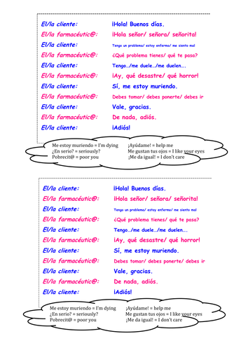 Listos! 2 Red At the pharmacy (Roleplay) | Teaching Resources