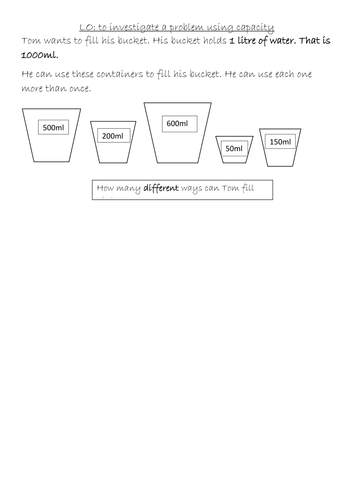 Capacity Problem Solving Worksheet/Activity by rosabellaangelica ... Capacity Problem Solving Worksheet/Activity by rosabellaangelica ...
