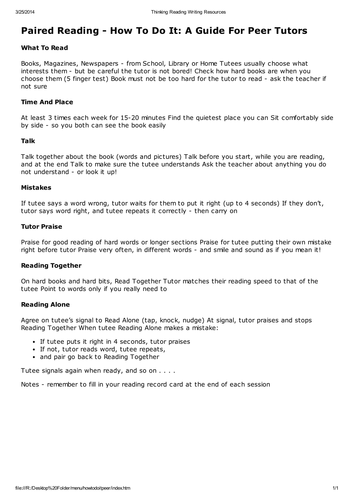 Paired reading: A guide for peer tutors | Teaching Resources